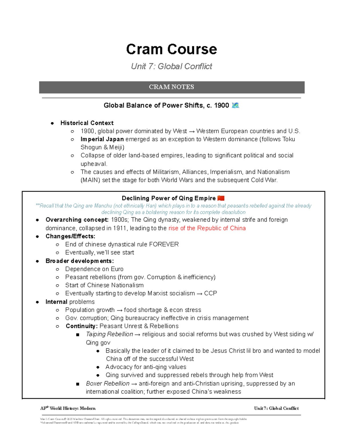 AP World History Unit 7: Global Conflict Cram Notes and Key Concepts ...