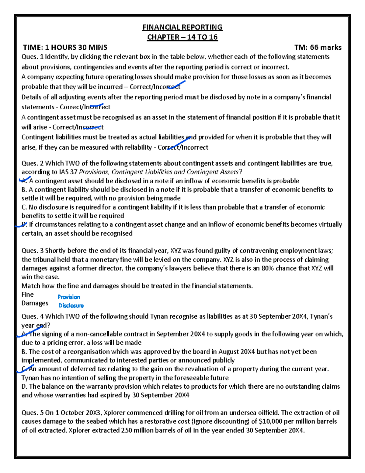 F7 TEST: Financial Reporting Chapter 14-16 Review Questions - Studocu