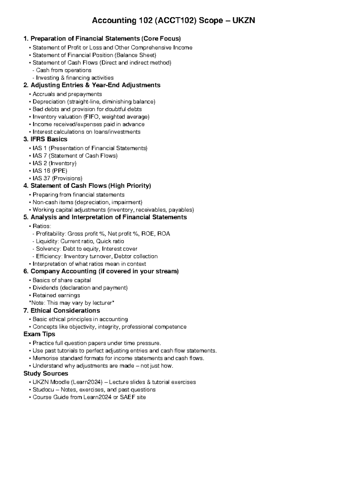 Accounting 102 (ACCT102) Final Exam Study Guide: Financial Statements ...