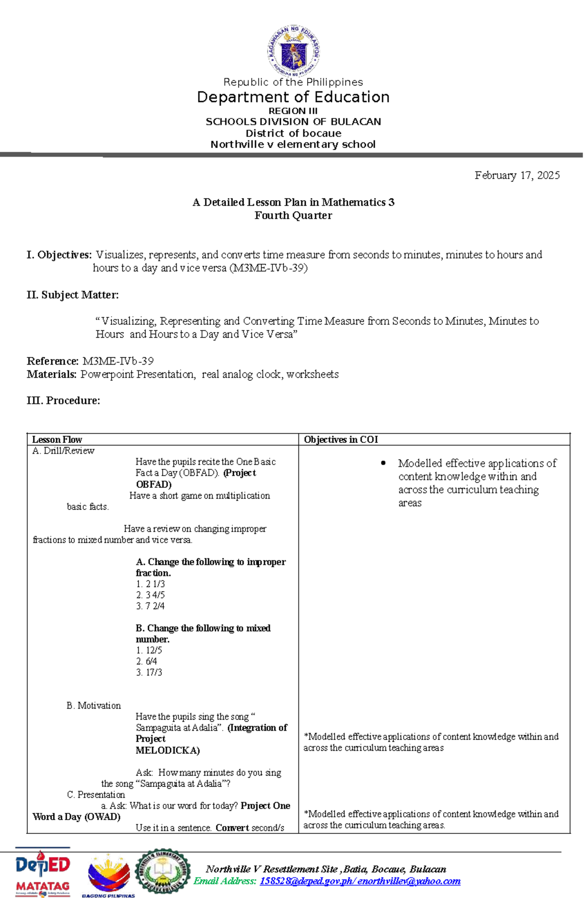 DLP MAth demo - Classroom observation Lesson plan - Department of ...