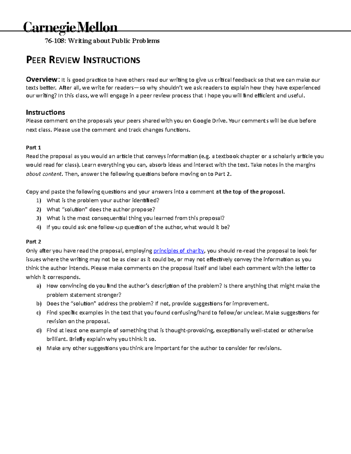 Peer Review Instructions - Writing about Public Problems PEER REVIEW ...