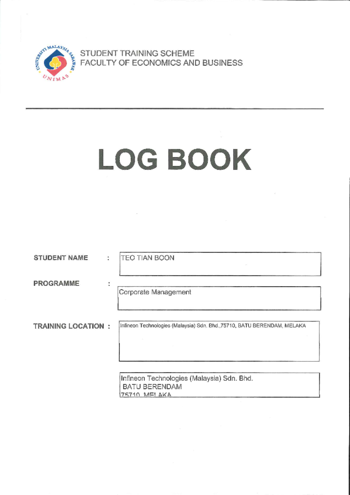 Log Book - Reflections on Industrial Training Experience - Studocu