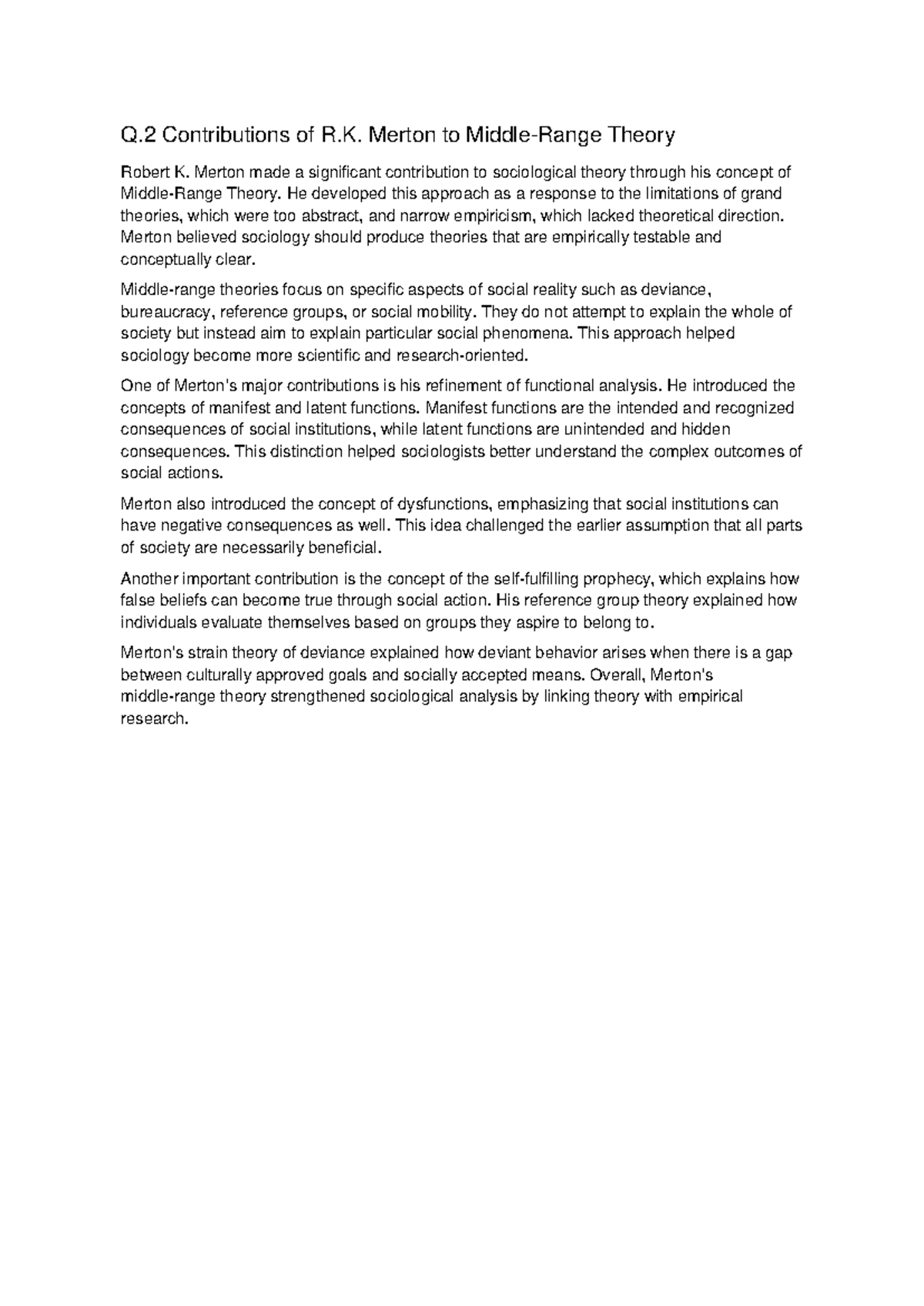 Sociology Theoretical Perspectives: Detailed Answers (SOC 101) - Studocu