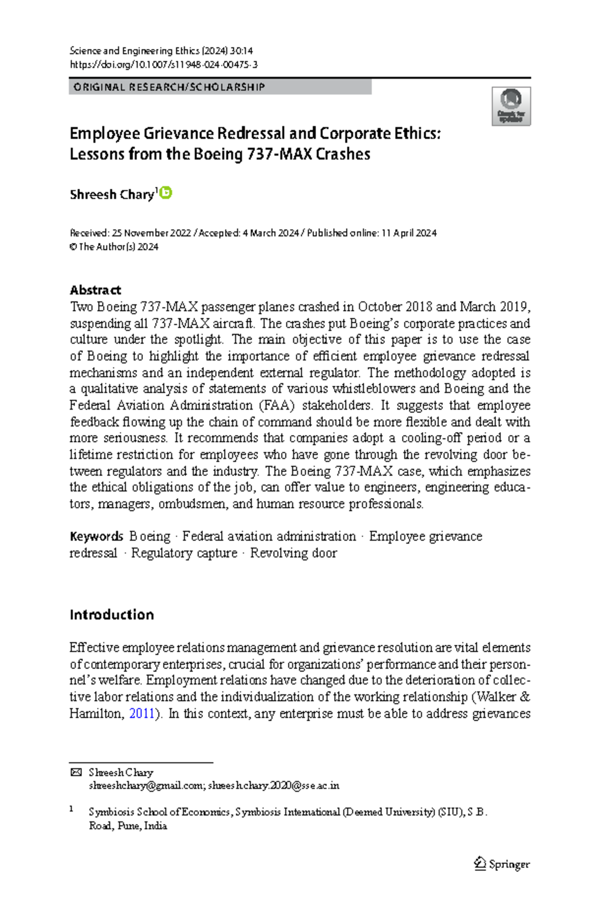 S11948 024 00475 3 - Employee Grievance Redressal & Ethics: Boeing Case ...