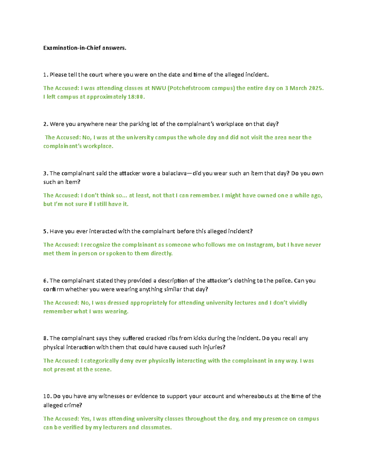 Examination-in-Chief Answers for Case Study: NWU Incident - Studocu