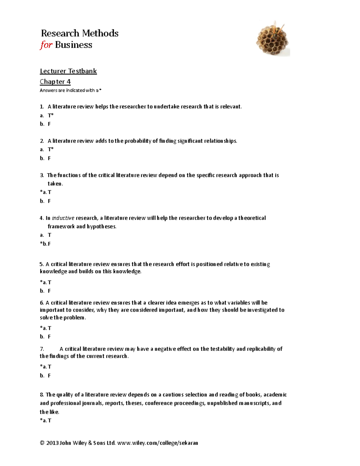 Research Methods for Business: Chapter 4 Test Bank Answers - Studocu