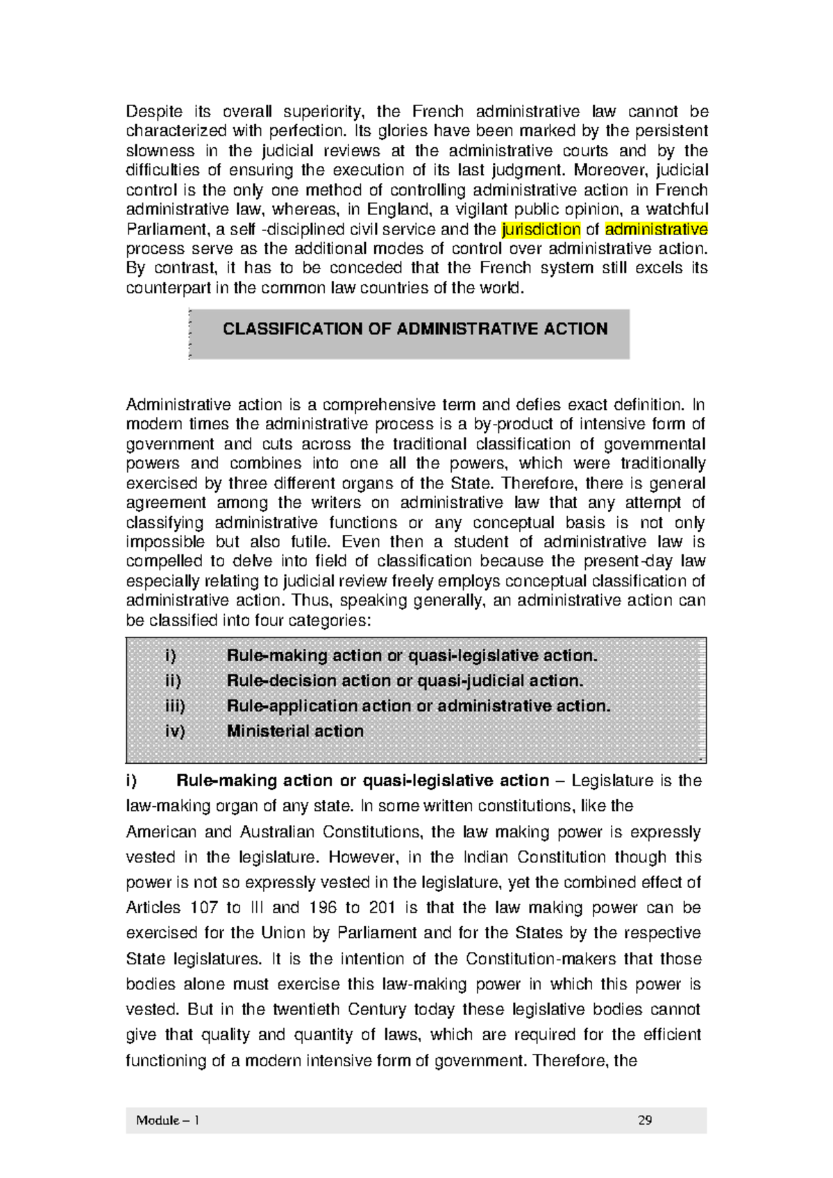 Classification of Administrative Action and Delegated Legislation - Studocu
