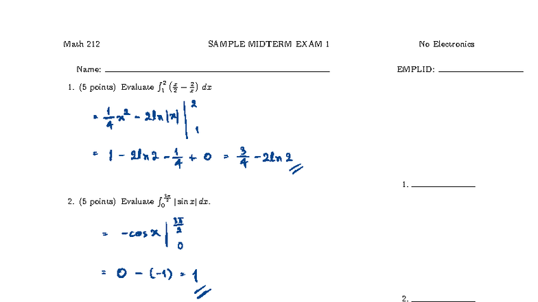 Math 212 SAMPLE MIDTERM EXAM 1 - Practice Questions - Studocu