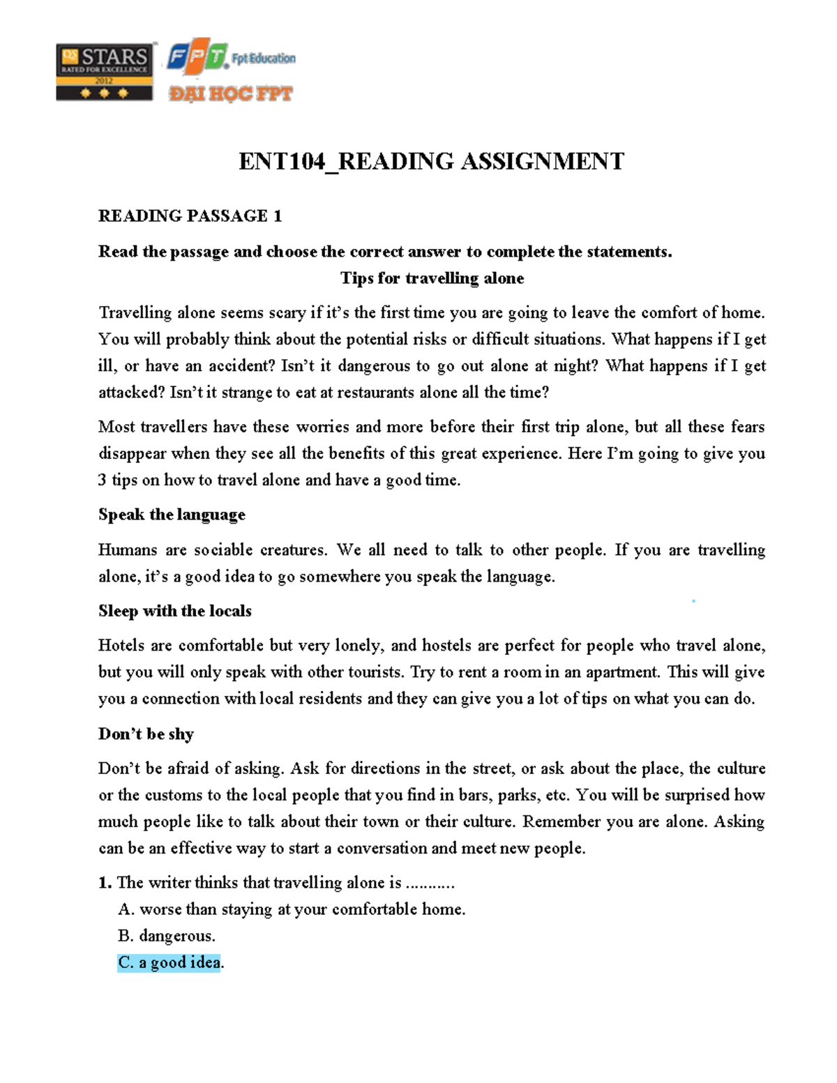 ENT104-Reading Assignment - ENT104_READING ASSIGNMENT READING PASSAGE 1 ...