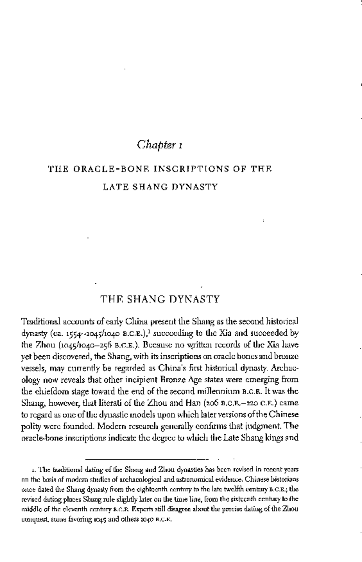 Chapter 1: The Oracle-Bone Inscriptions of the Late Shang Dynasty (HIST ...