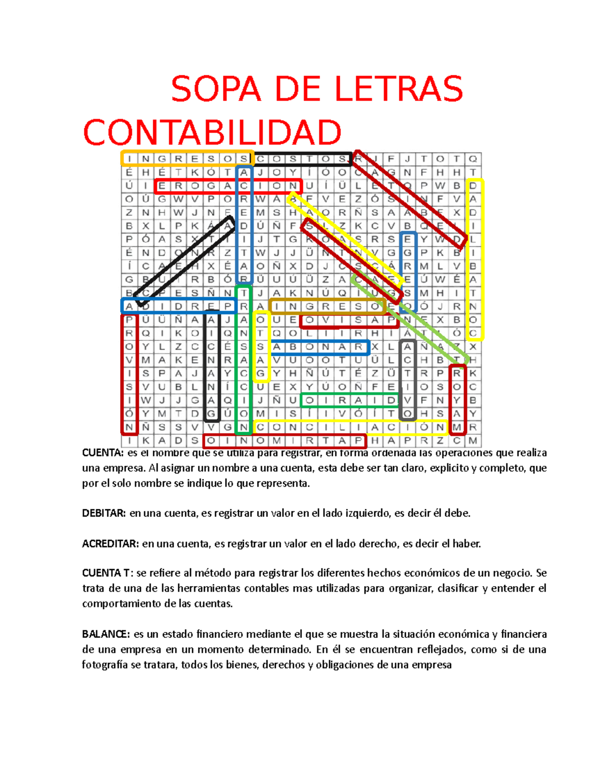SOPA DE Letras Contabilidad - SOPA DE LETRAS CONTABILIDAD CUENTA: es el ...