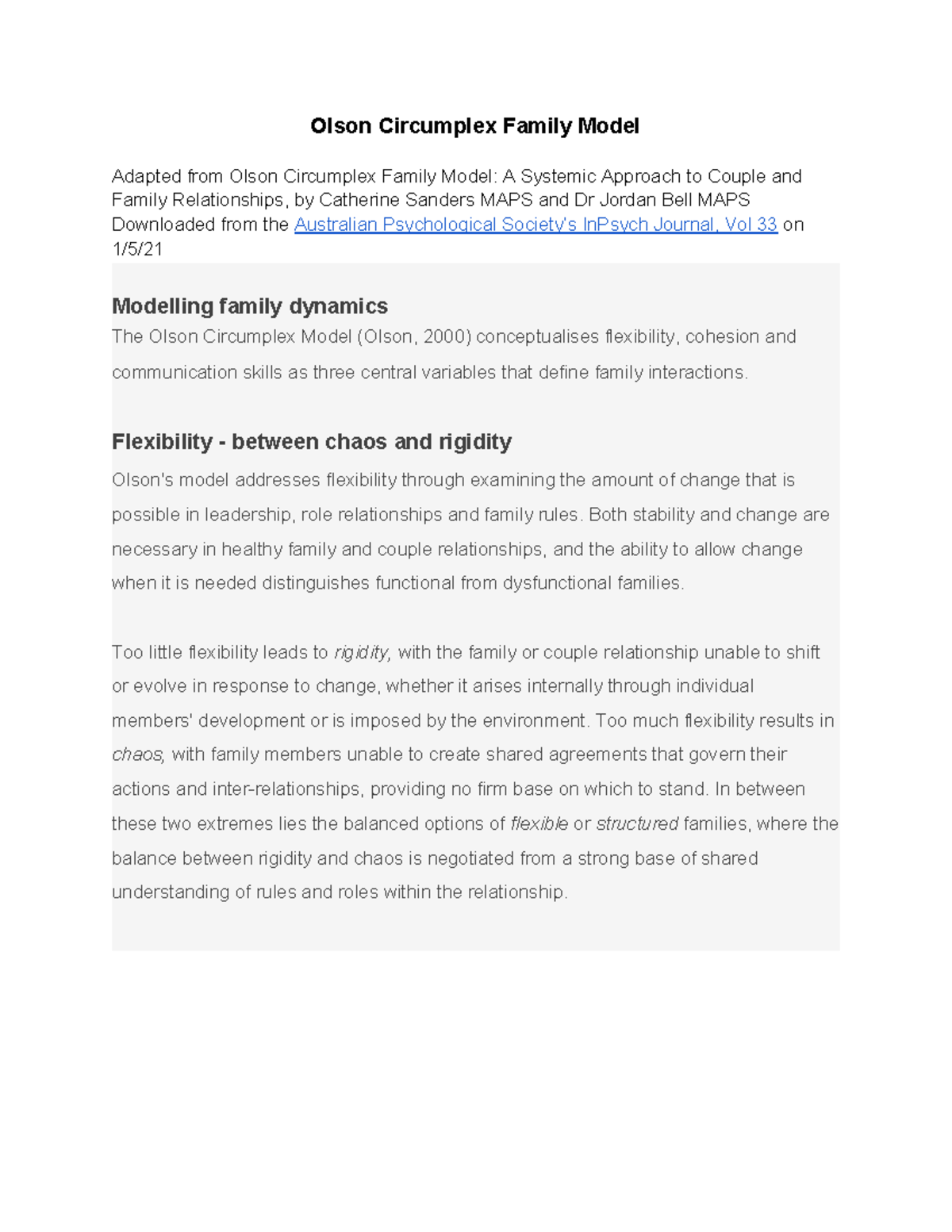 Olson Circumplex Family Model: Insights on Family Dynamics - Studocu