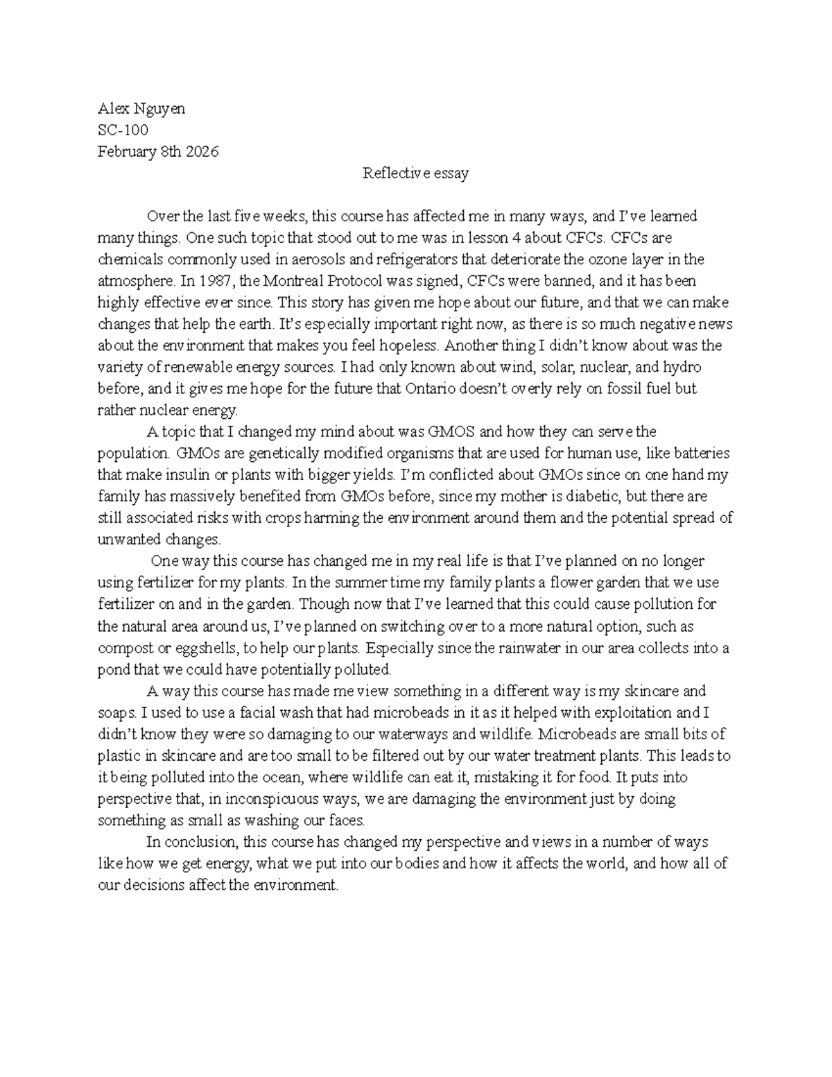 ENG 101 Reflective Essay: Personal Growth & Environmental Awareness ...