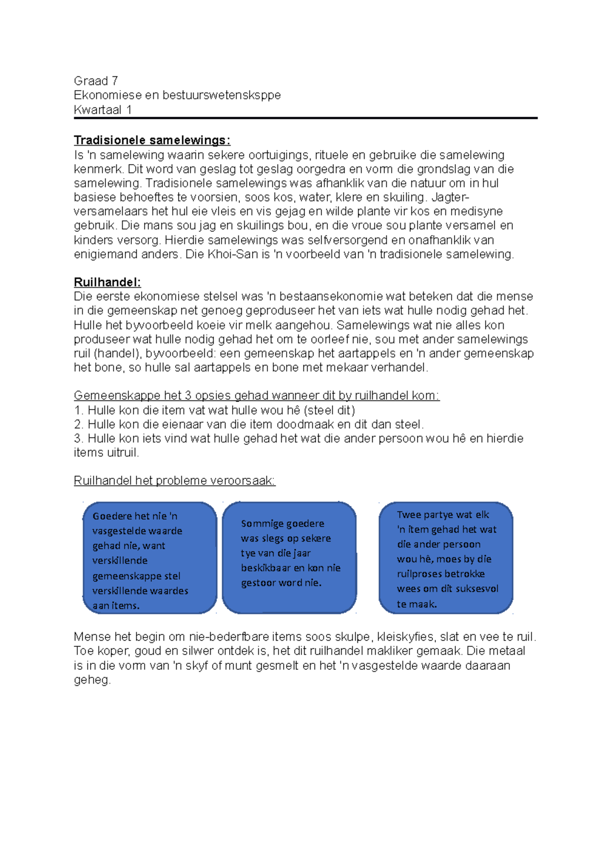 Graad 7 EBW Kwartaal 1 Studie Notas: Ekonomiese Beginsels en Behoeftes ...