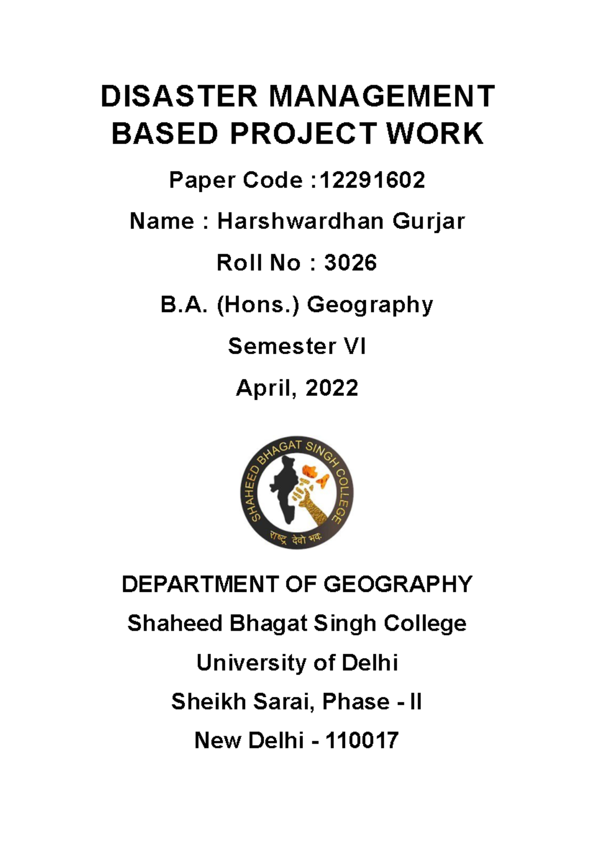 Disaster Management in Bharmour, Himachal Pradesh: A Study Report - Studocu