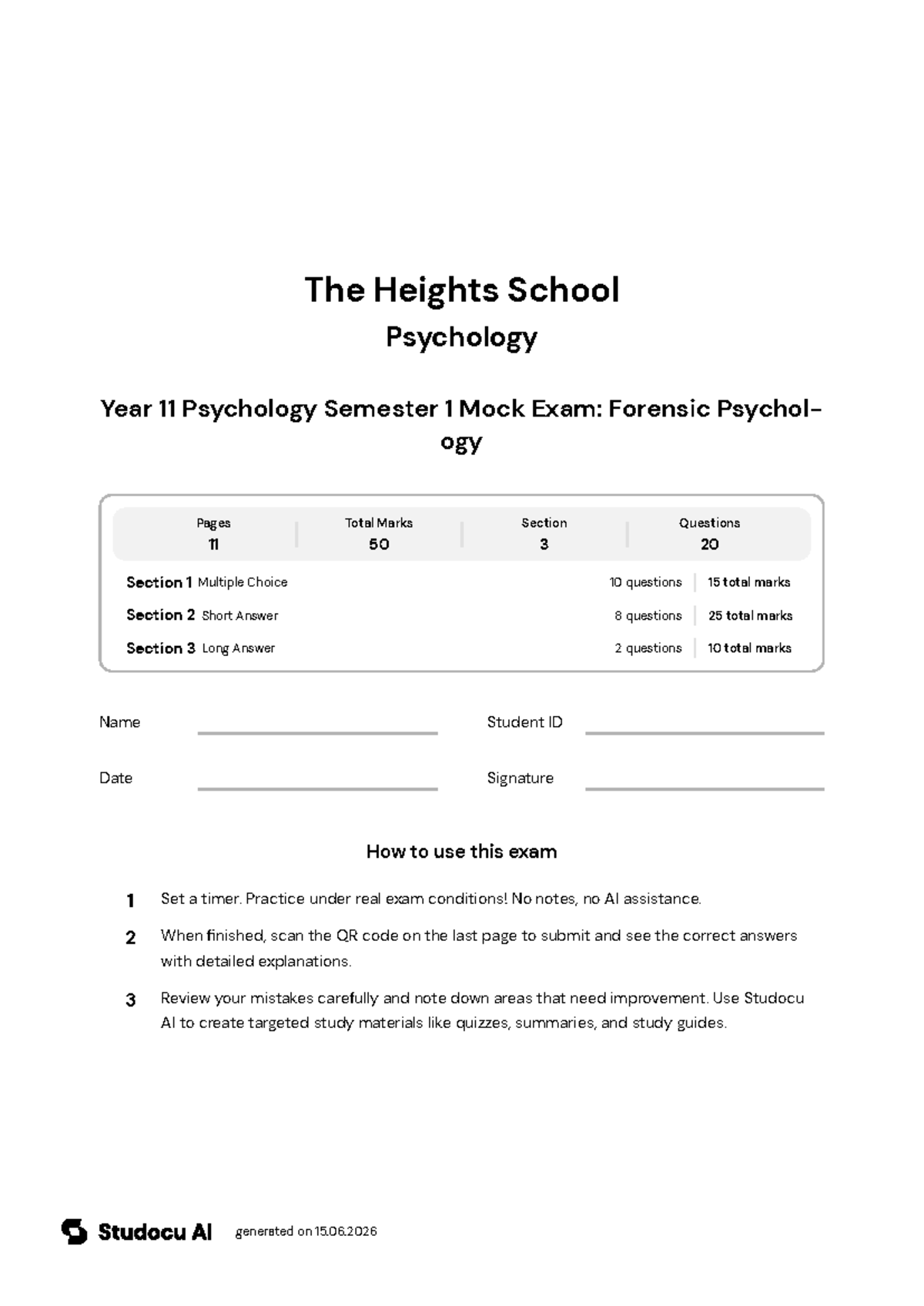 Year 11 Psychology Semester 1 Mock Exam: Forensic Psychology - Studocu