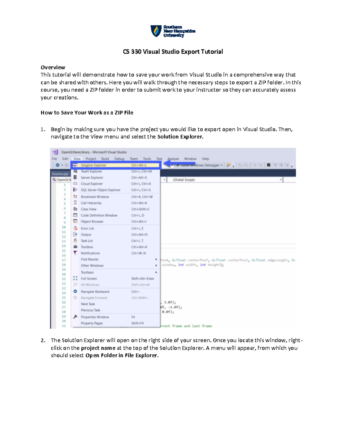 CS 330 Visual Studio Export Tutorial: Creating a ZIP Folder - Studocu