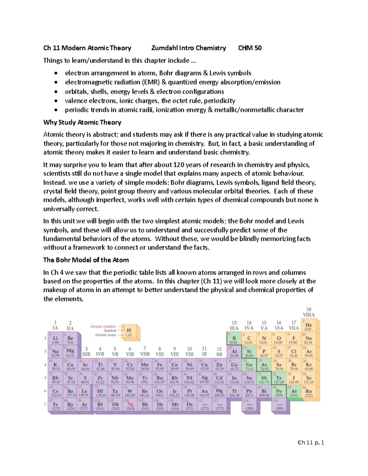 CHM 50 Ch 11: Modern Atomic Theory & Electron Configurations - Studocu