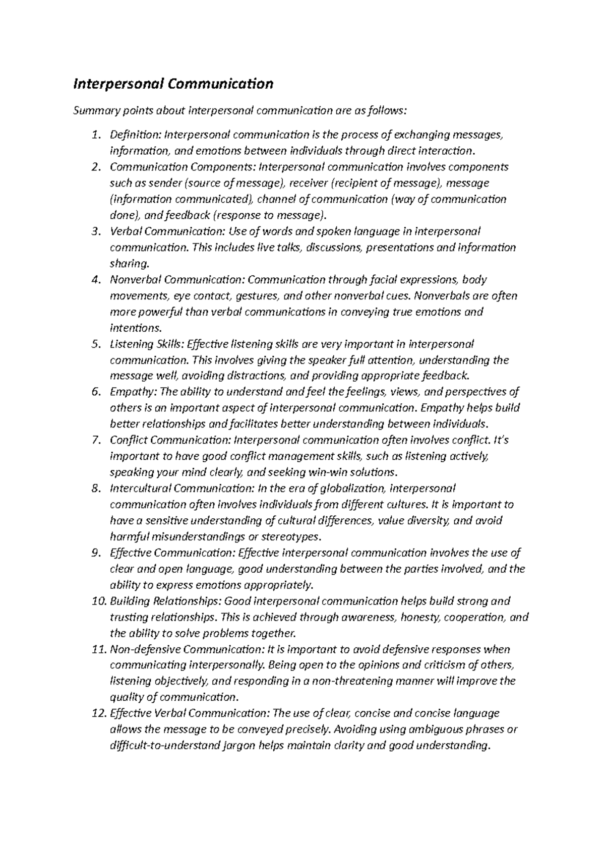 Interpersonal Communication Notes: Key Concepts & Skills Overview - Studocu