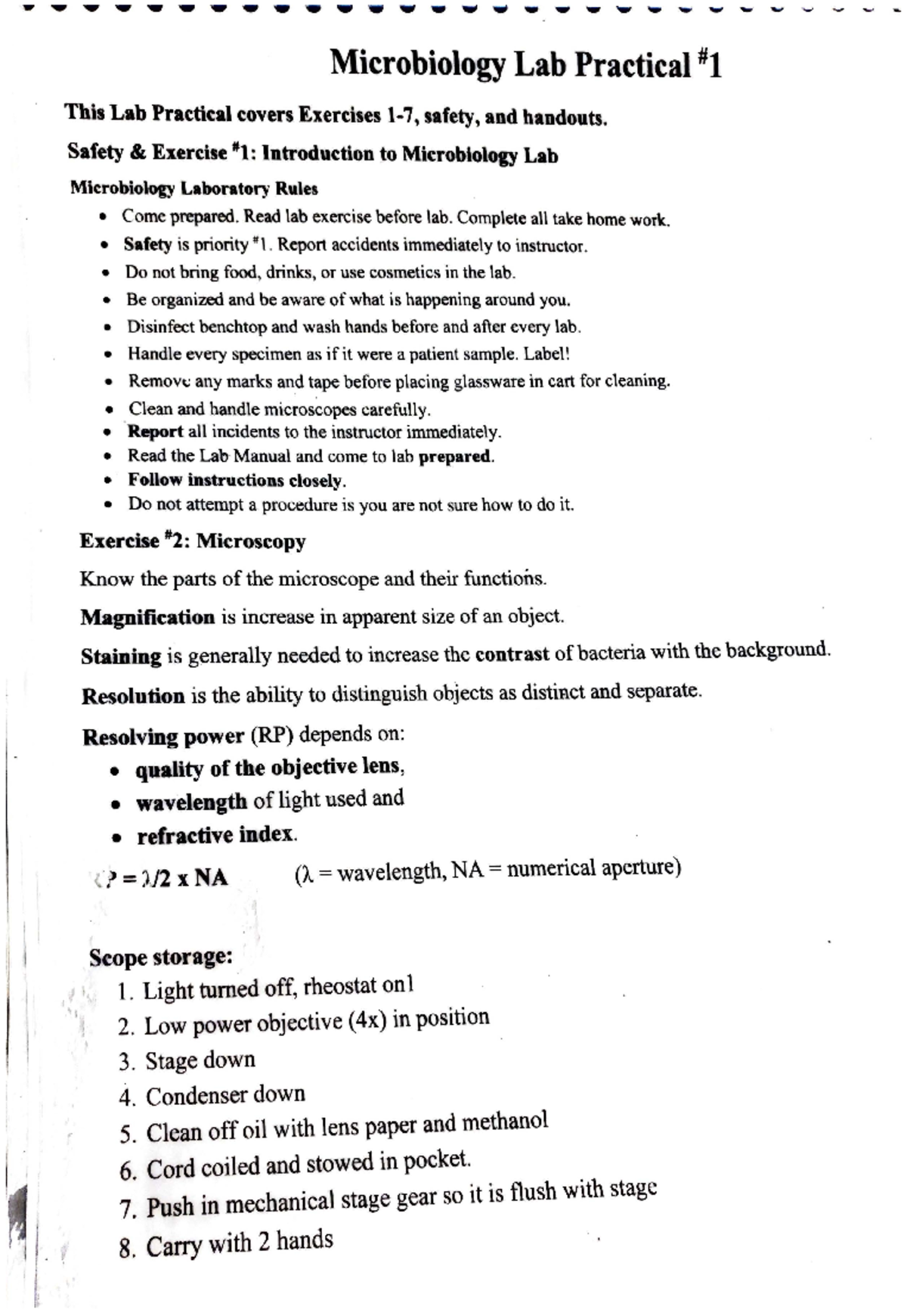 Microbiology Lab Practical #1: Exercises & Safety Guidelines - Studocu
