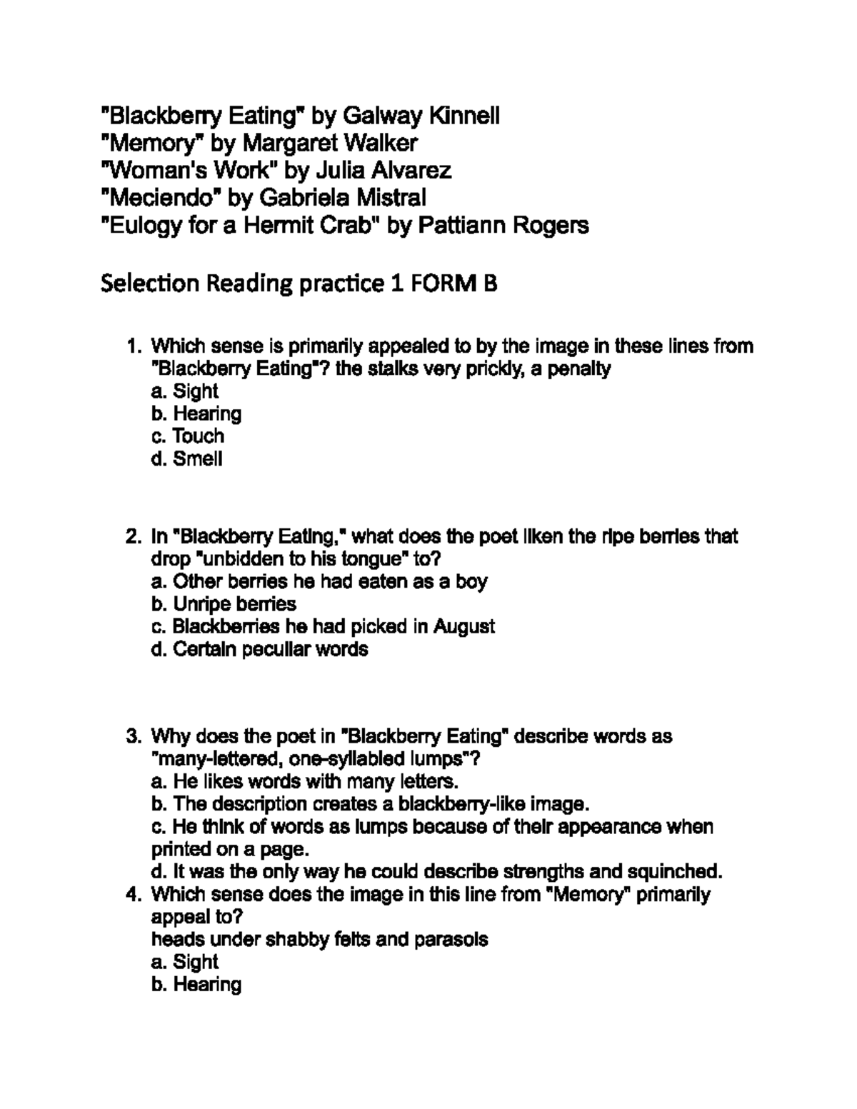 Reading Quiz 1 Form B: Blackberry Memory Analysis - Studocu