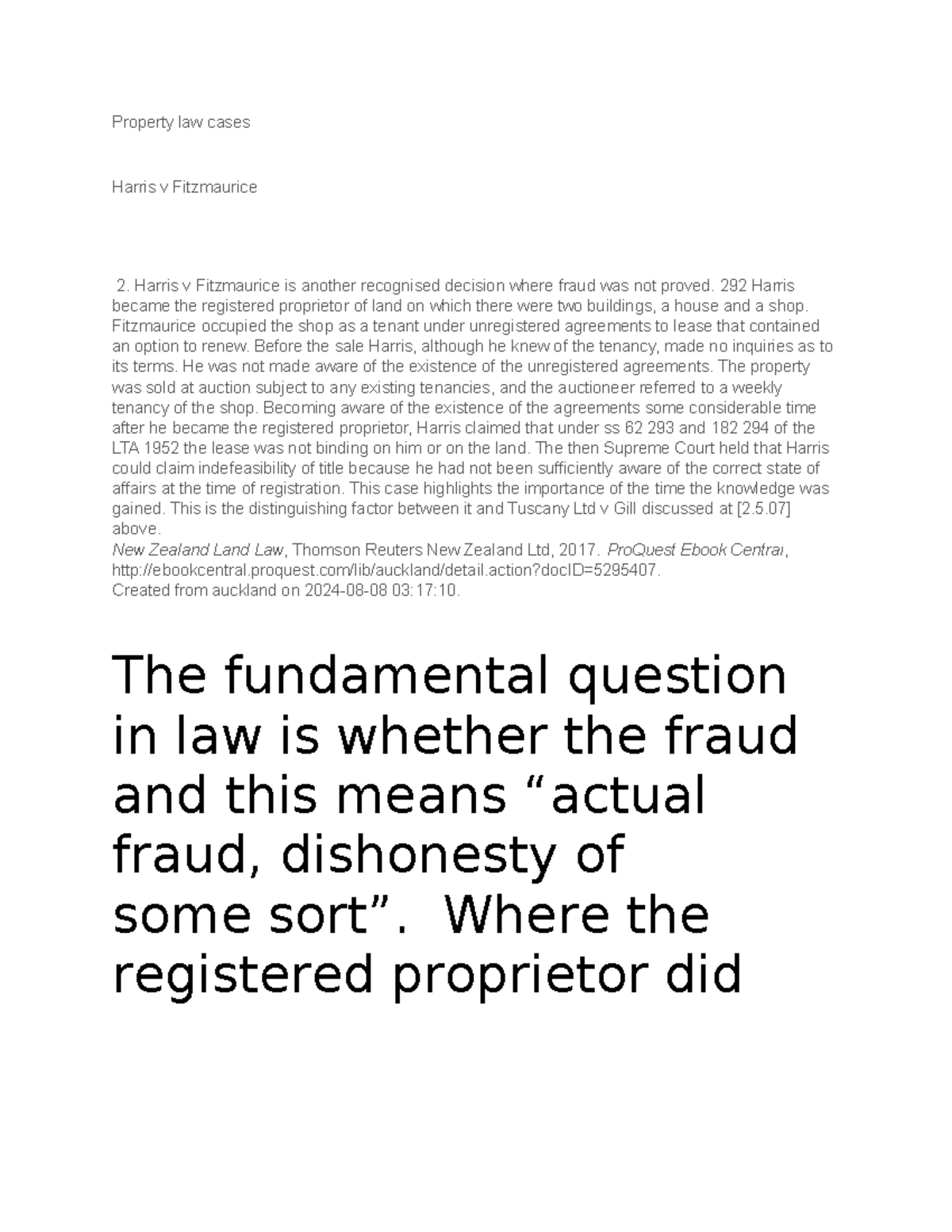 Property Law Cases: Analysis and Summaries (LAWS 302 - Final Exam ...