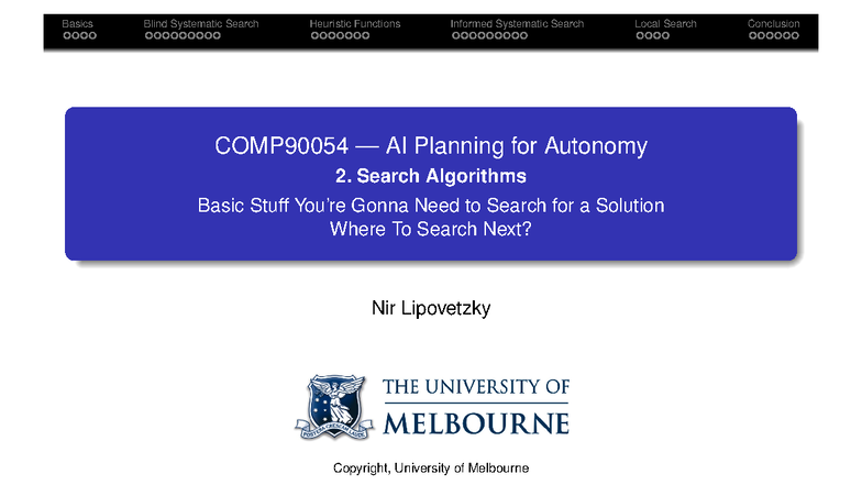 COMP90054 AI Planning for Autonomy: Chapter 2 - Search Algorithms Overview - Studocu