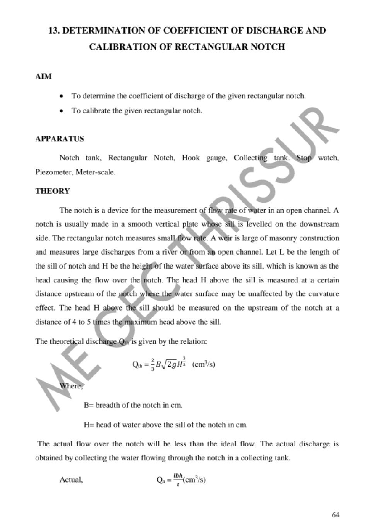 Calibration and Discharge Coefficient of Rectangular Notch - Lab Report - Studocu