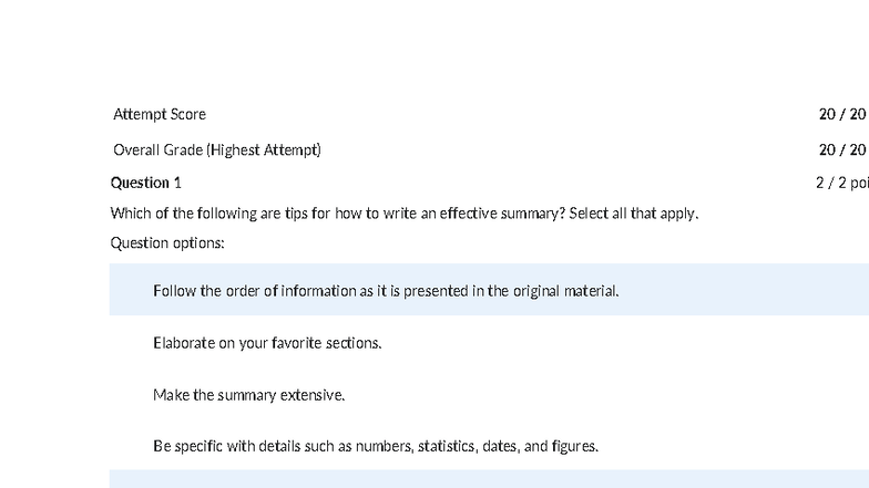 Module 5 - Test Answers on Effective Summarization Techniques - Studocu