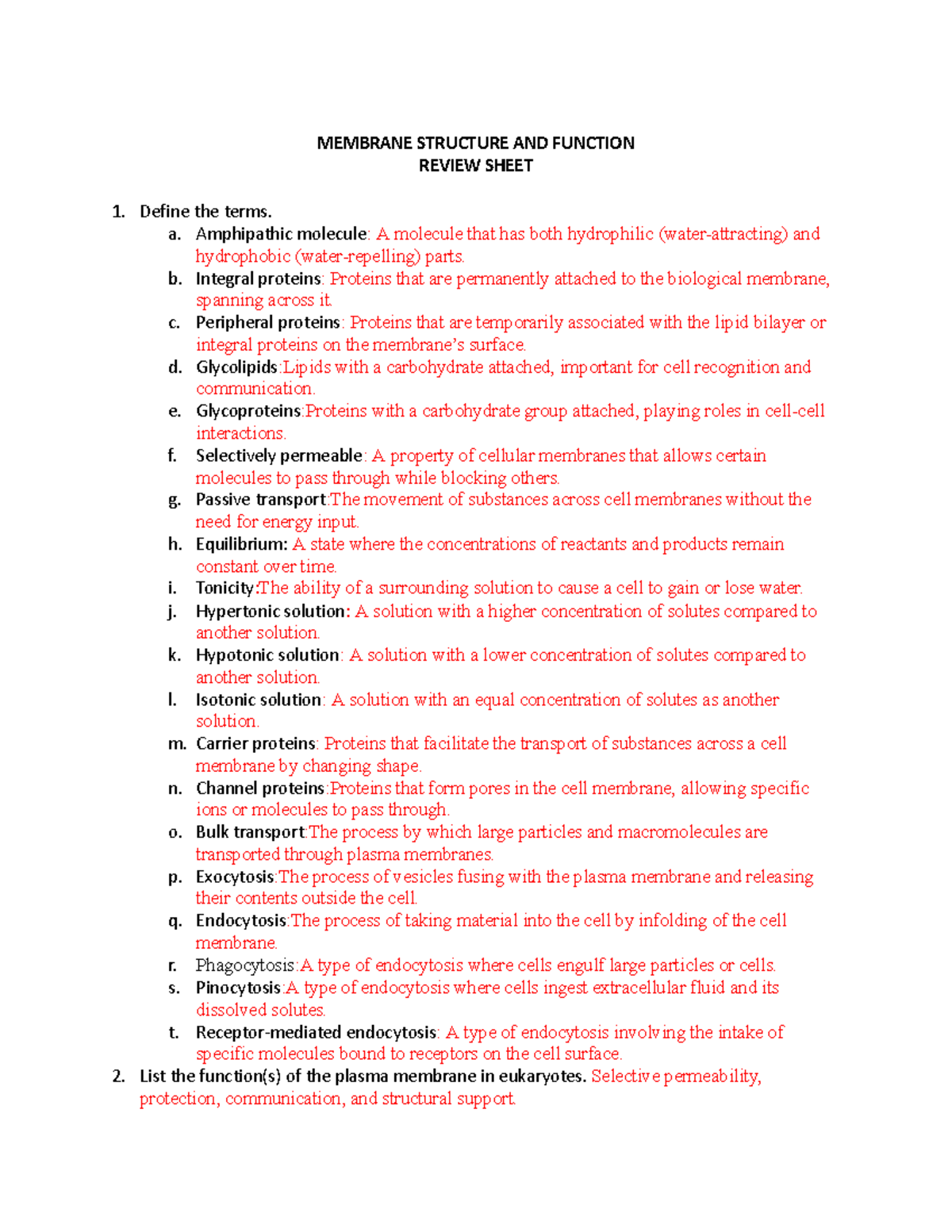 Membrane Structure and Function - MEMBRANE STRUCTURE AND FUNCTION ...