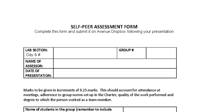 2024 Self and Peer Assessment Form for Group Presentations - Studocu