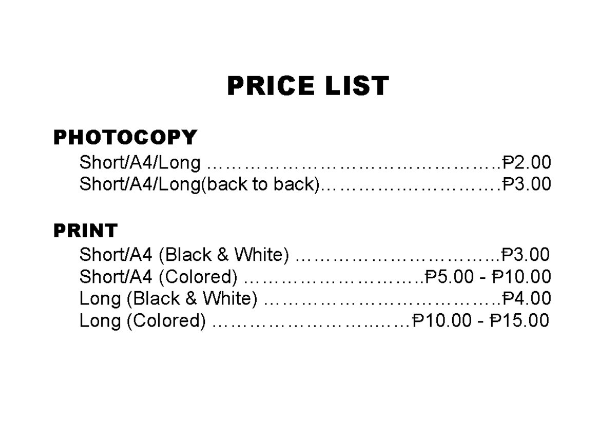 Price LIST - Bachelor of Secondary Education Major in Mathematics ...