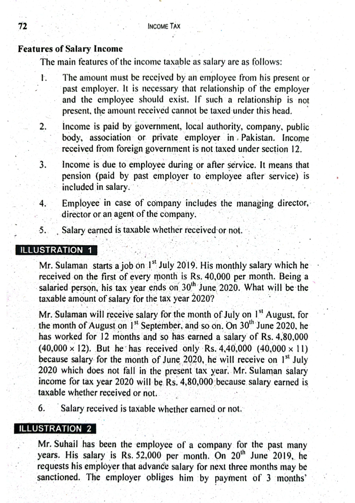Taxation Ch. 4 illustration 1-18 - 72 INCOME TAX Features of Salary ...