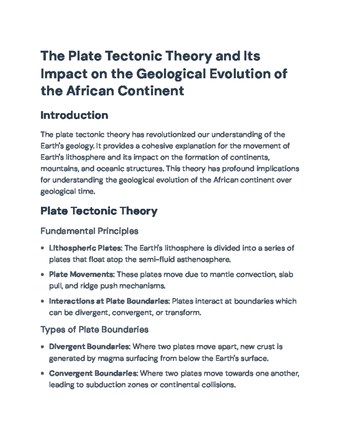 Plate Tectonic Theory and Its Impact on Africa's Geological Evolution ...
