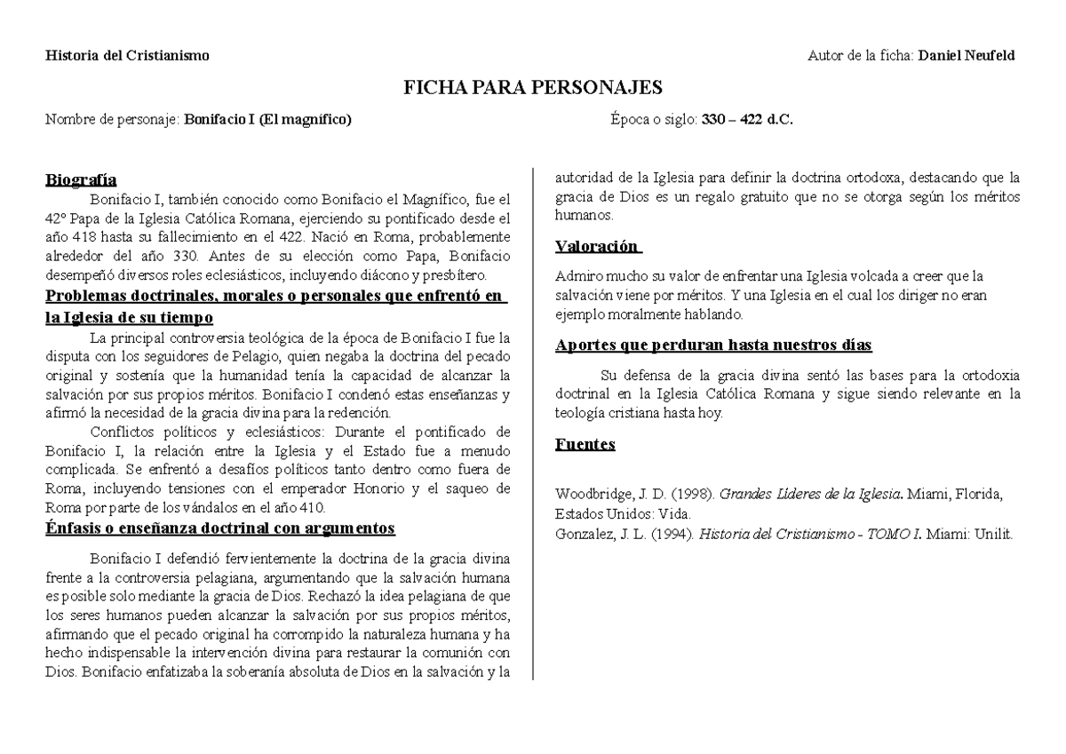 Ficha 7 de personajes - Bonifacio I - Historia del Cristianismo Autor ...