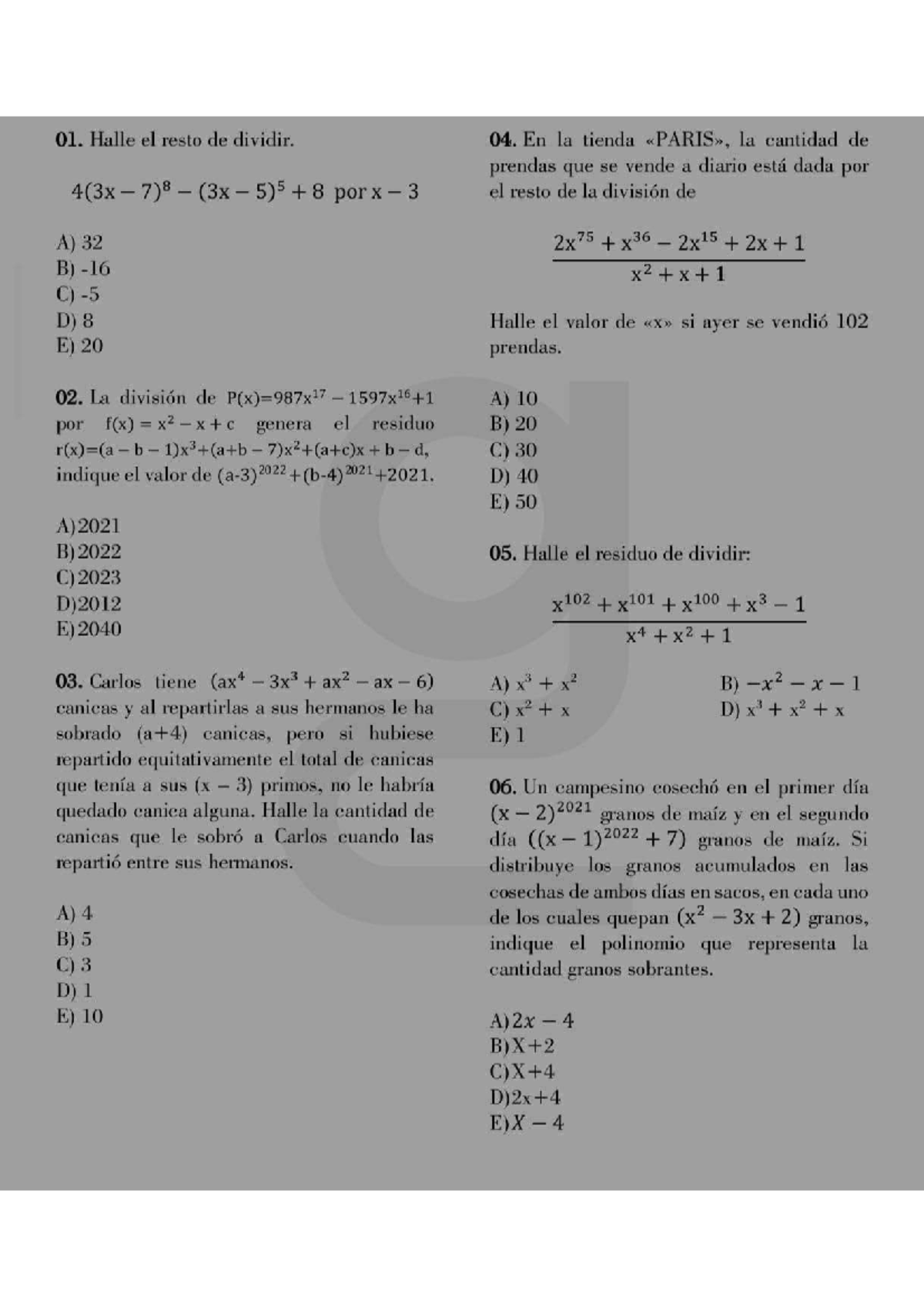 01 - Ejercicios de Divisiones y Residuos en Matemáticas - Studocu