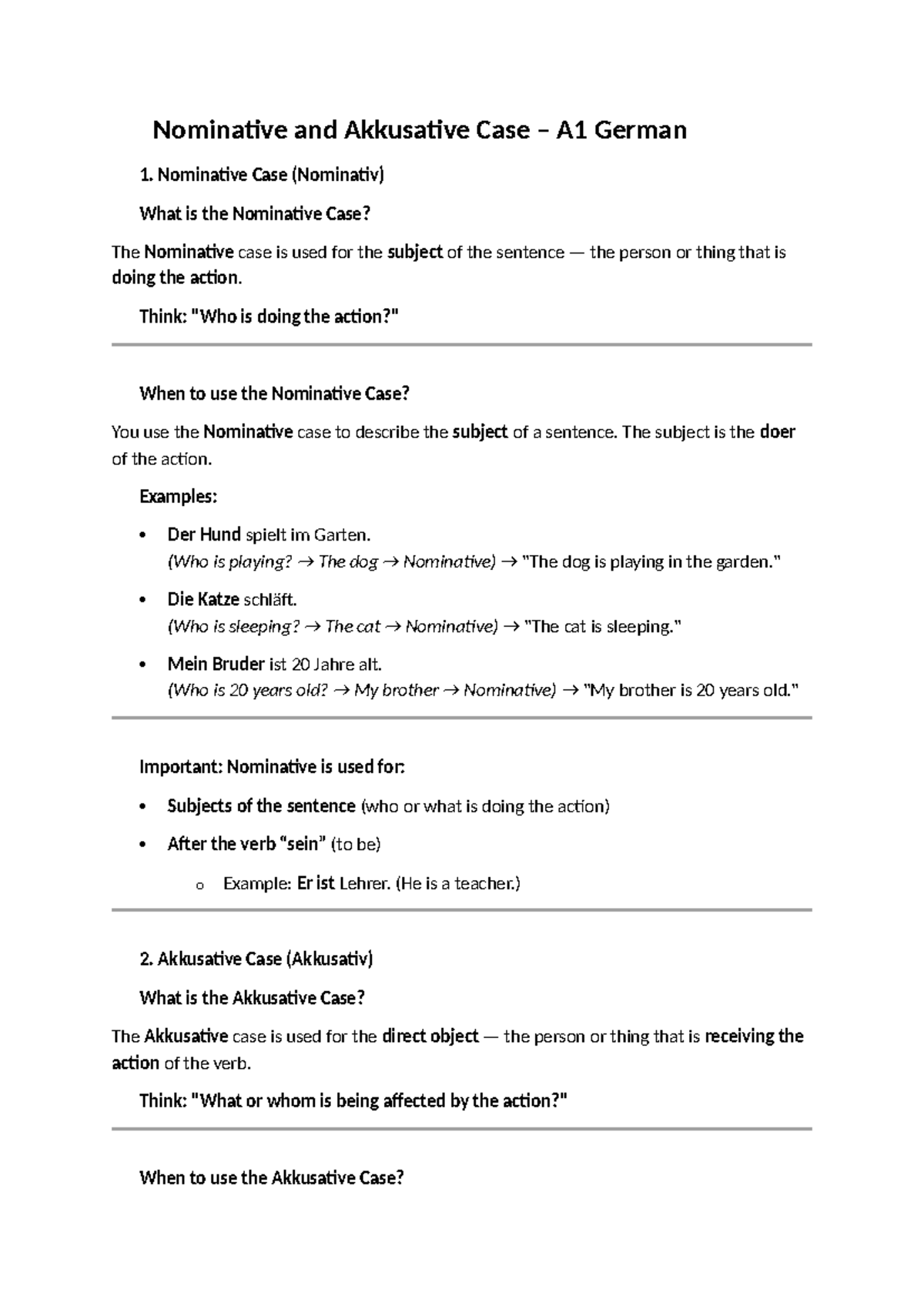 A1 Nominative and Akkusative Case - Nominative Case (Nominativ) What is ...