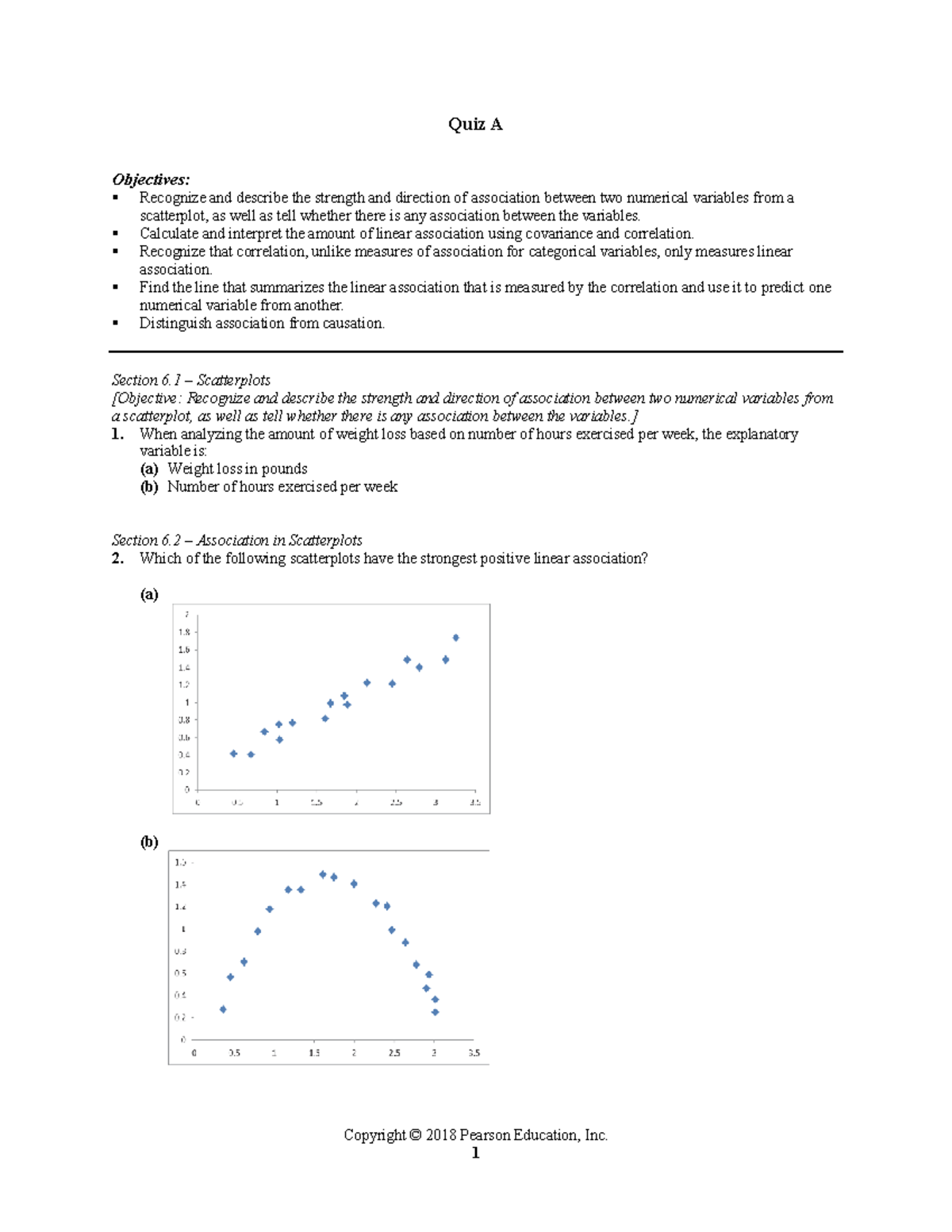 Quiz A: Understanding Linear Association and Correlation in Statistics ...