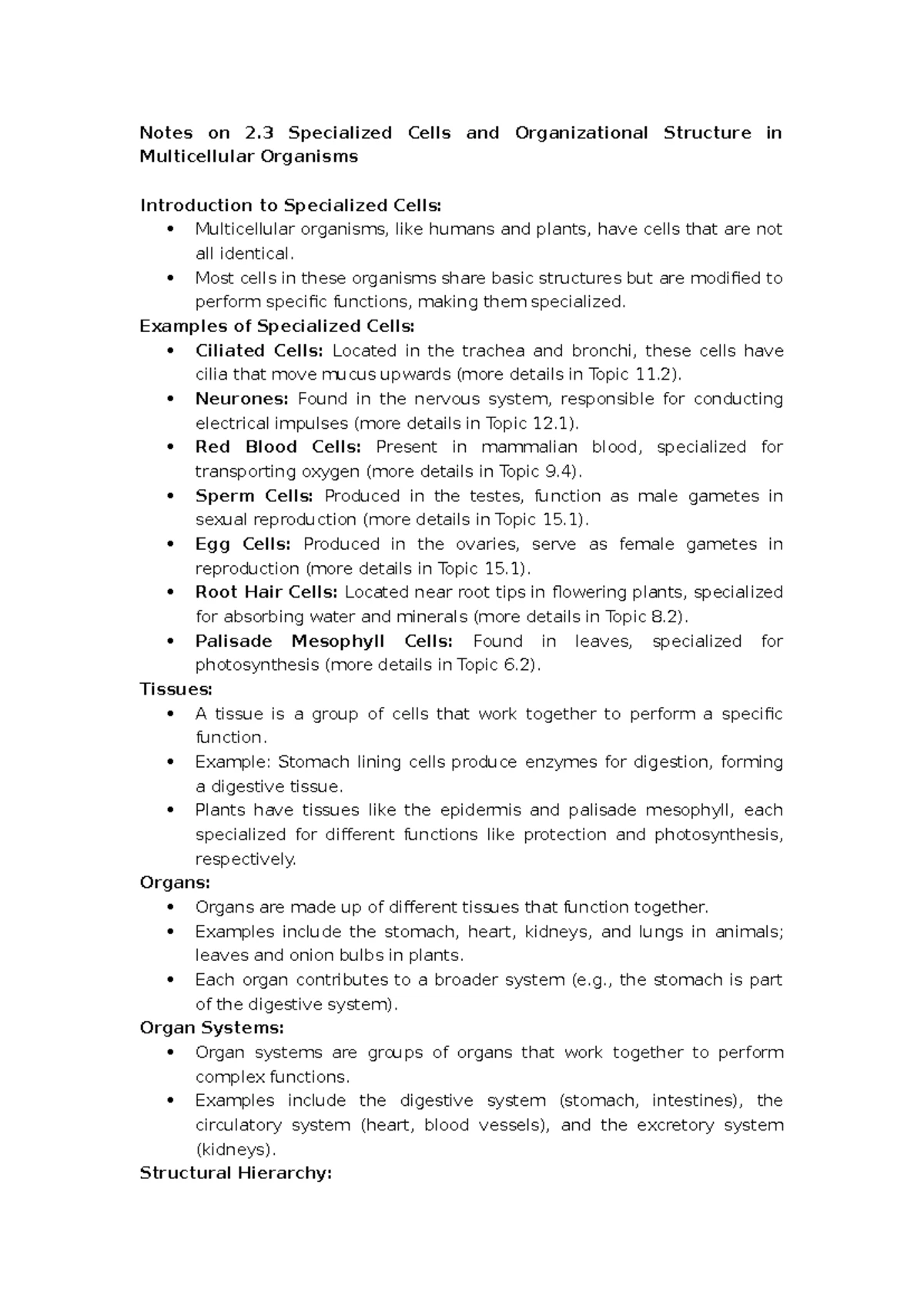 Notes on 2 - IGCSE Biology 2.2: Animal and Plant Cells Overview - Studocu