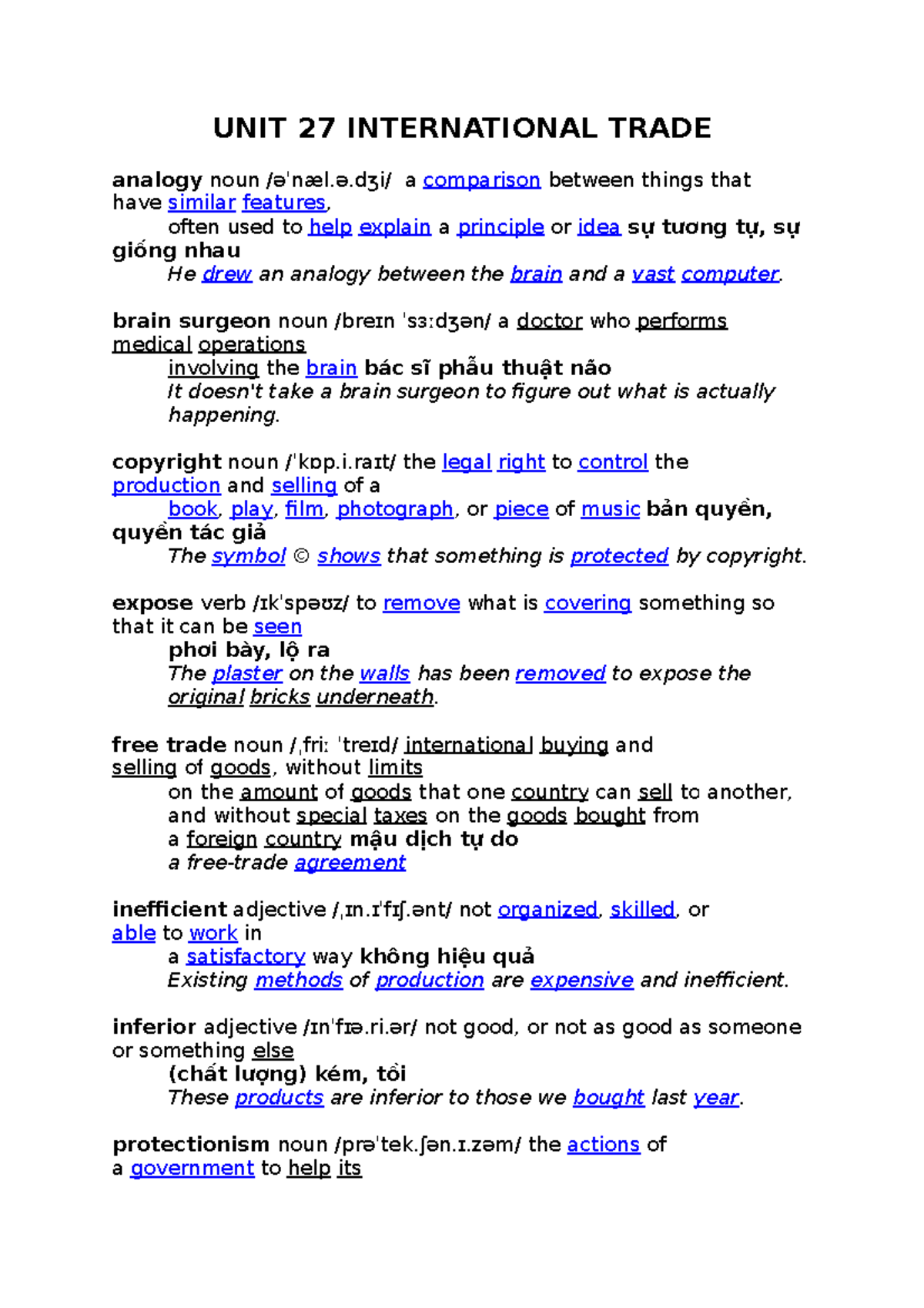 EFBS Glossary UNIT 27 - ôn tập tiếng anh - UNIT 27 INTERNATIONAL TRADE ...