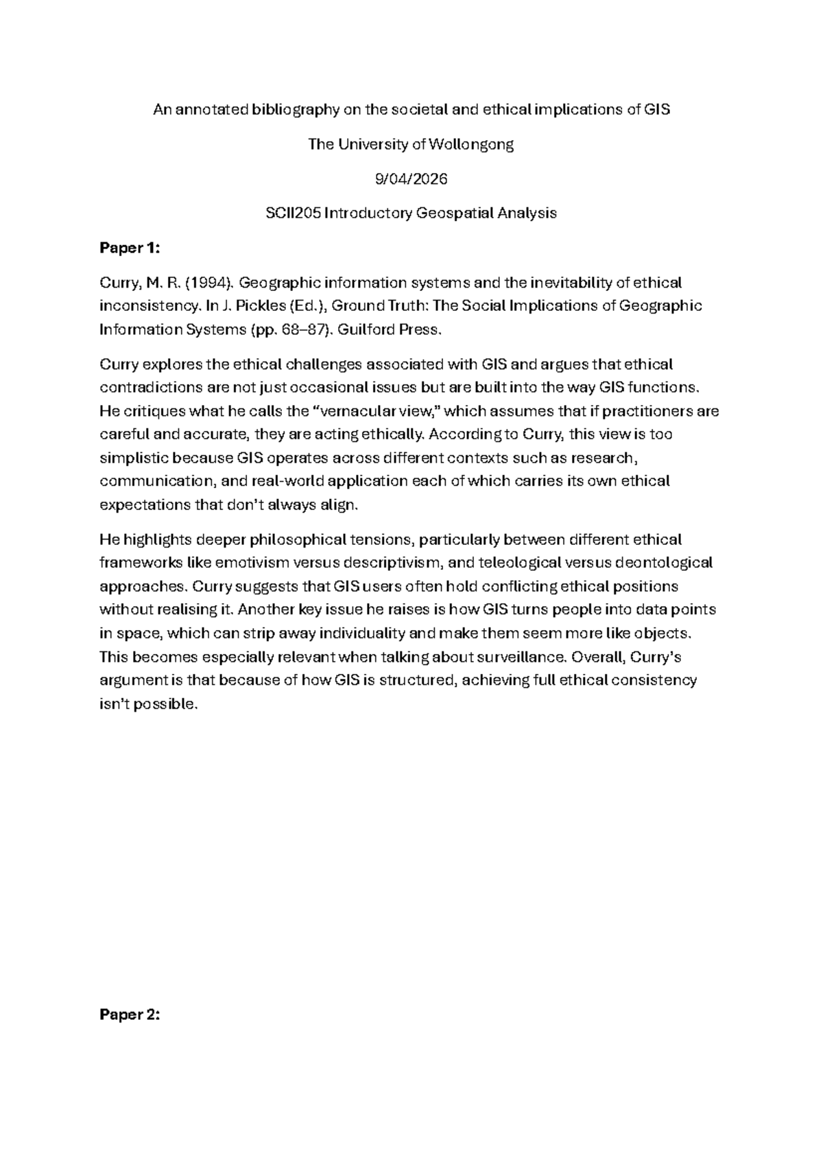 Annotated Bibliography: Societal & Ethical Implications of GIS (SCII205 ...
