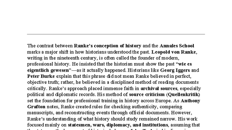 Annales School vs. Ranke: A Shift in Historical Methodology - XYZ - Studocu