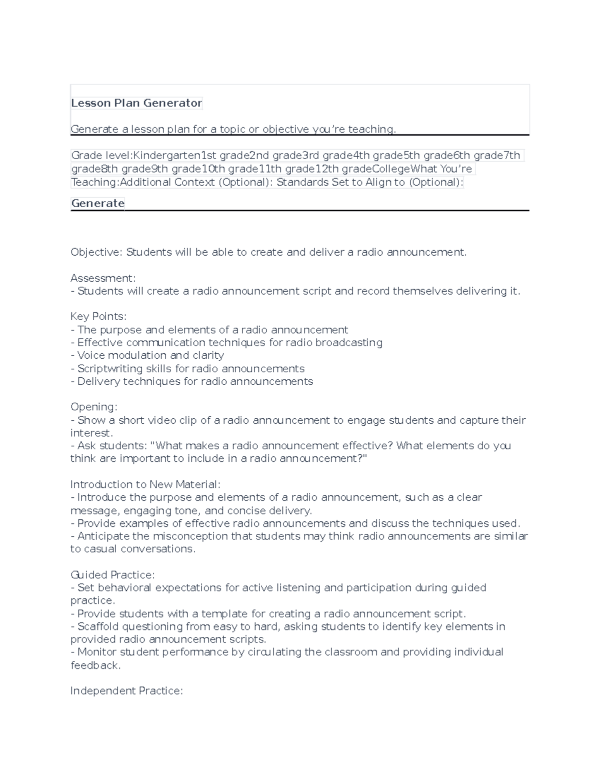 Lesson Plan: Creating Effective Radio Announcements for Grade 9 - Studocu
