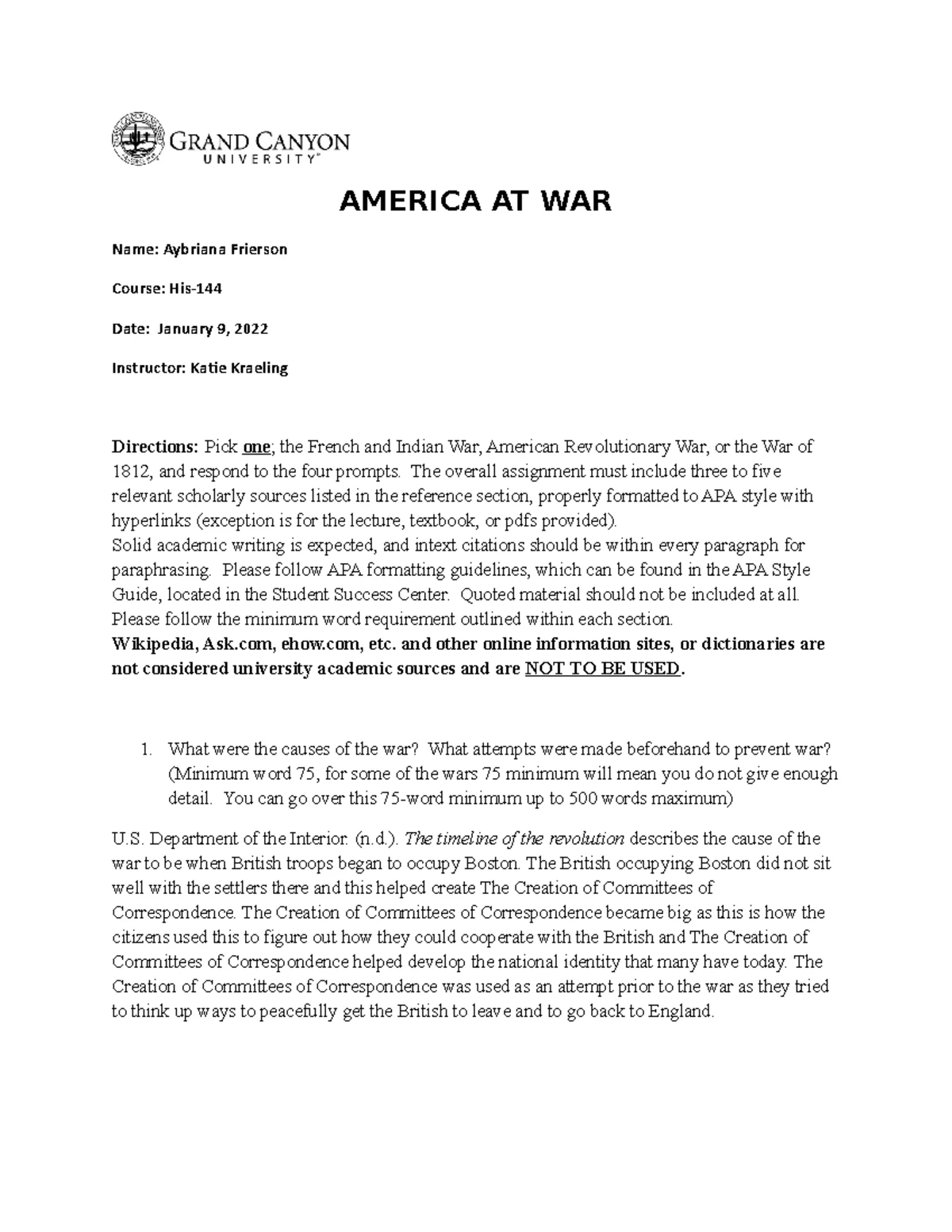 America At War - history - HIS-144 T7: AMERICA AT WAR Name:Tanner ...