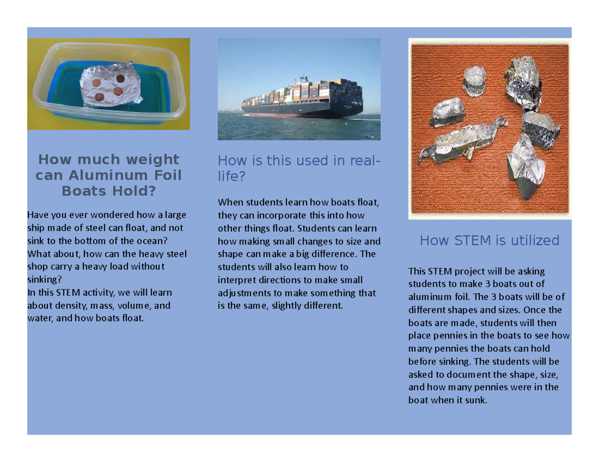 STEM Project: Aluminum Foil Boats for Families Exploration Activity ...