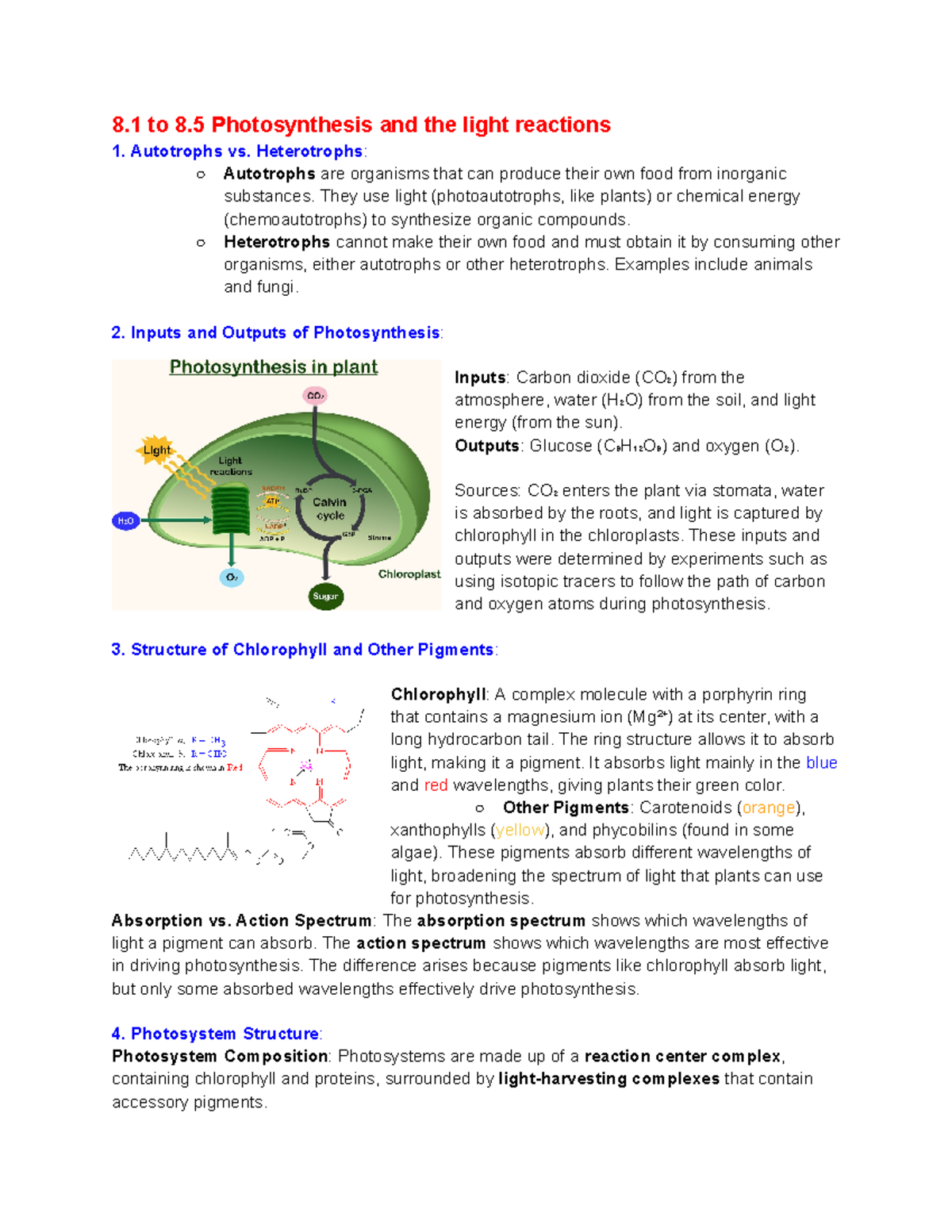 Bio 101 Lecture Notes: Overview of Photosynthesis & Light Rxns - Studocu