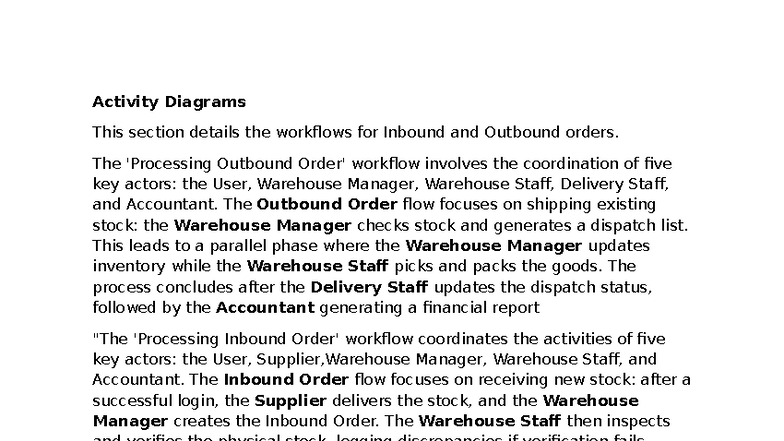 Activity Diagrams for Inbound & Outbound Orders - ENG 101 - Studocu