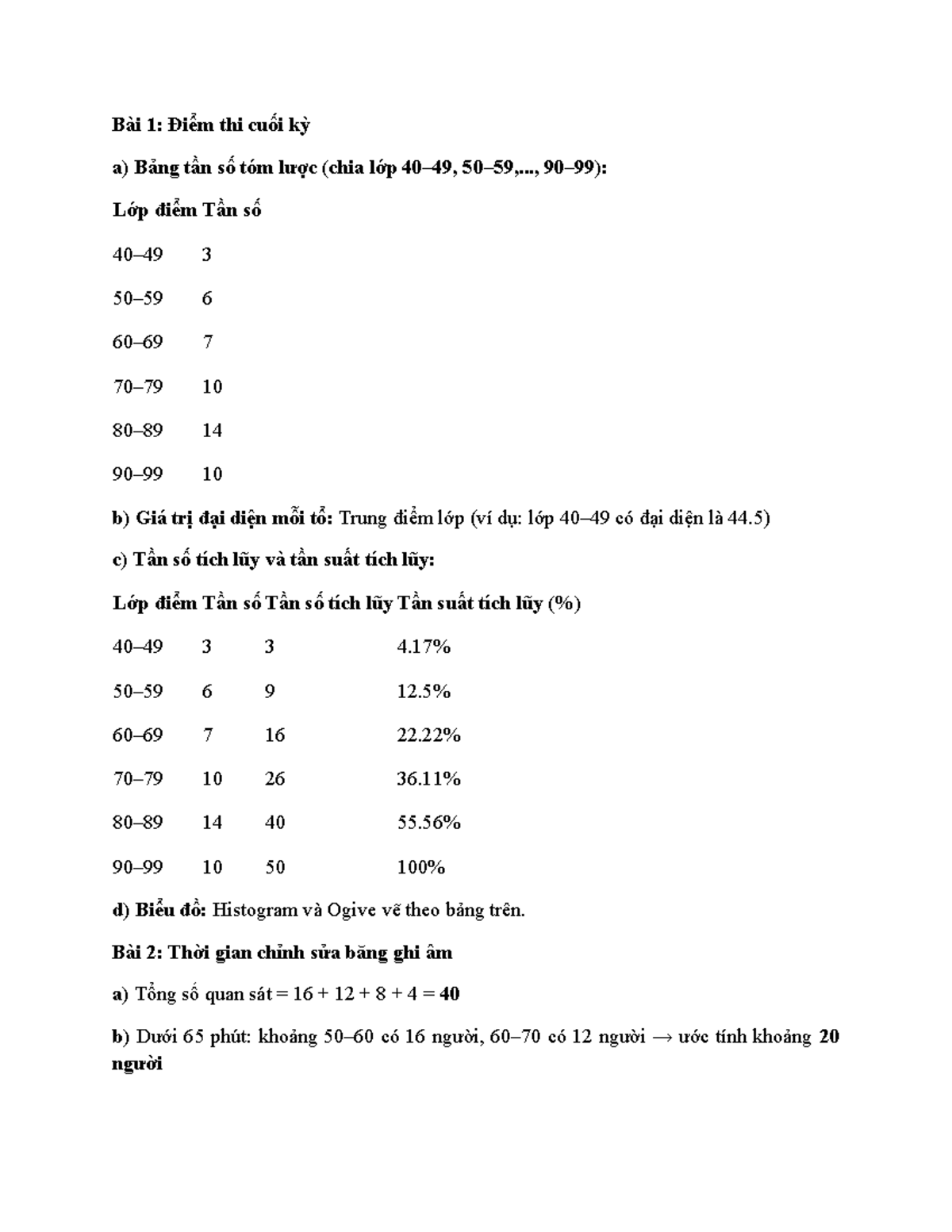 Chương 3: Bài Tập Thống Kê và Biểu Đồ Phân Phối - Studocu