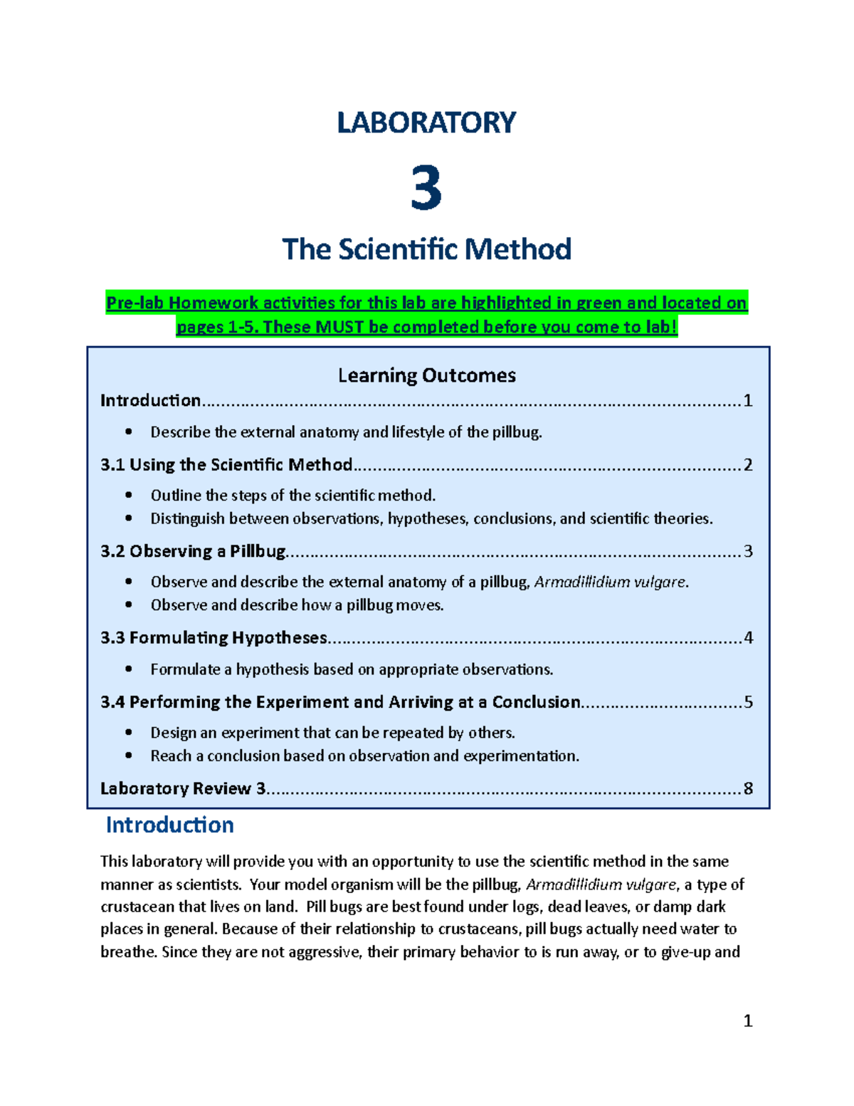 Lab 3- Sci Method 1-25-21 - LABORATORY 3 The Scientific Method Pre-lab Homework activities for ...