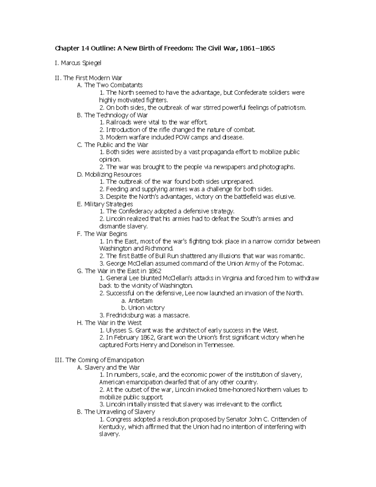 Give Me Liberty (Eric Foner) Chapter 14 Detailed Outline - Studocu